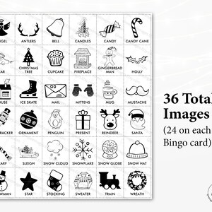 Christmas Bingo Cards: Printable Bingo Cards, Black and White, 50 Cards ...