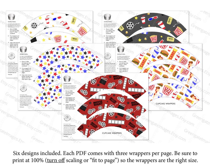Movie Night Cupcake Wrapper Set - PRINTABLE Cupcake Wraps PDF. Bundle ...