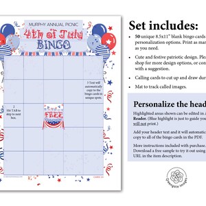 FILLABLE Patriotic Bingo Template - 50 PRINTABLE Bingo Cards Pdf ...