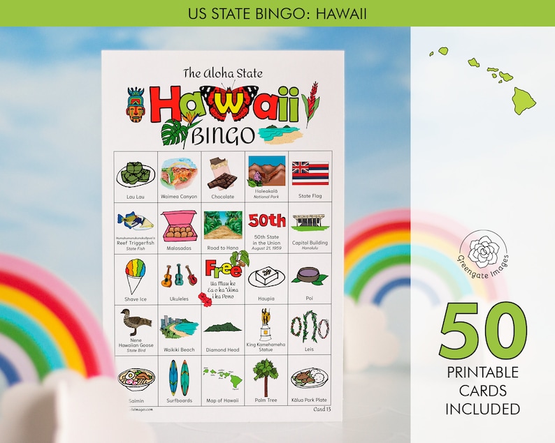Hawaii Bingo Cards - 50 PRINTABLE Unique Cards Download Instantly. Fun ...