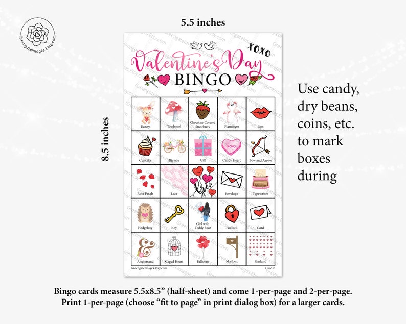Valentine's Day Bingo Cards: Printable bingo cards 50 | Etsy