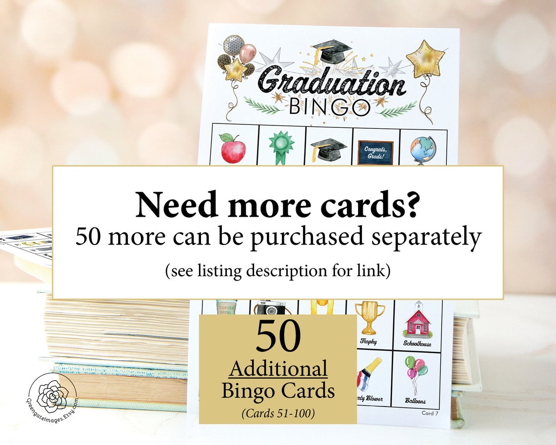 Graduation Bingo Cards - 50 PRINTABLE Unique Cards. Instant Digital ...