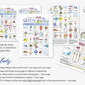 Greece Bingo - 50 PRINTABLE Unique Cards. Instant Digital Download PDF ...