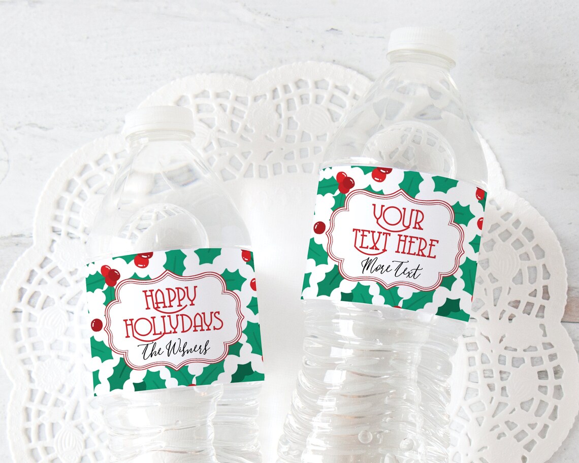 Christmas Water Bottle Label Printable Corjl Editable - Etsy