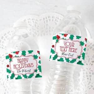 Christmas Water Bottle Label - Printable, Corjl Editable, Beverage Wrap ...
