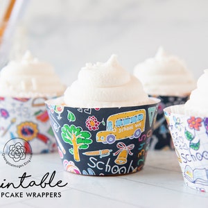 School Cupcake Wrappers - PRINTABLE Cupcake Sleeves, Instant Download ...