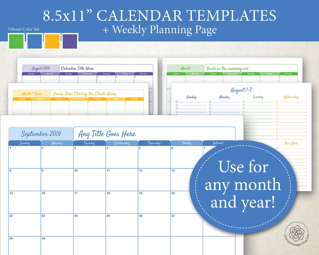 Editable Calendar Templates: 8.5x11" Landscape Calendar Pages ...
