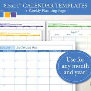 Editable Calendar Templates: 8.5x11" Landscape Calendar Pages ...