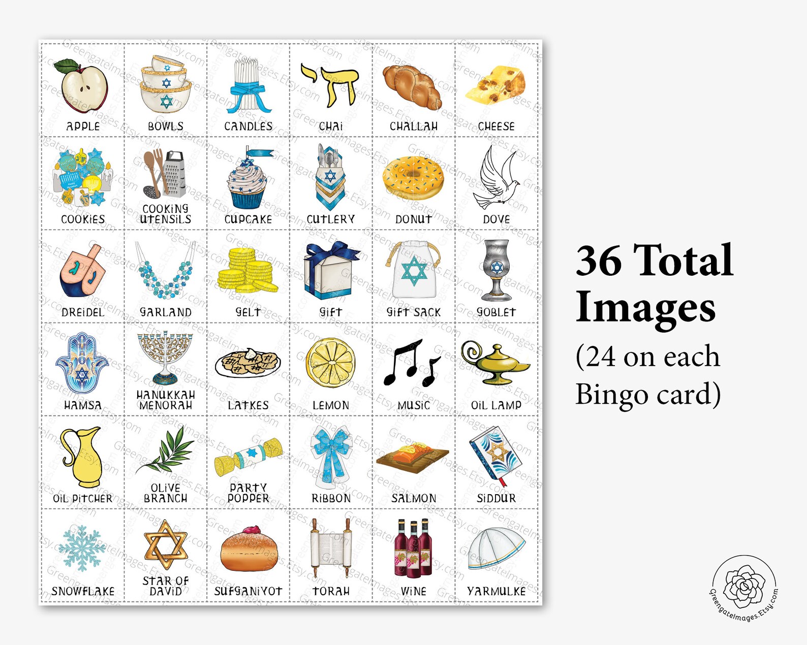 Hanukkah Bingo Cards: Printable Bingo, 50 Cards, Senior Citizen ...