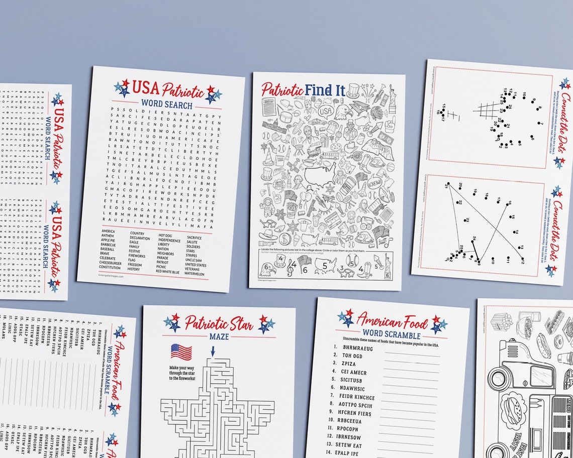 US Patriotic Activity Bundle PRINTABLE Word Games & Puzzles - Etsy