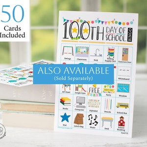 100th Day of School Bingo - 50 PRINTABLE Unique Cards. Instant Digital ...