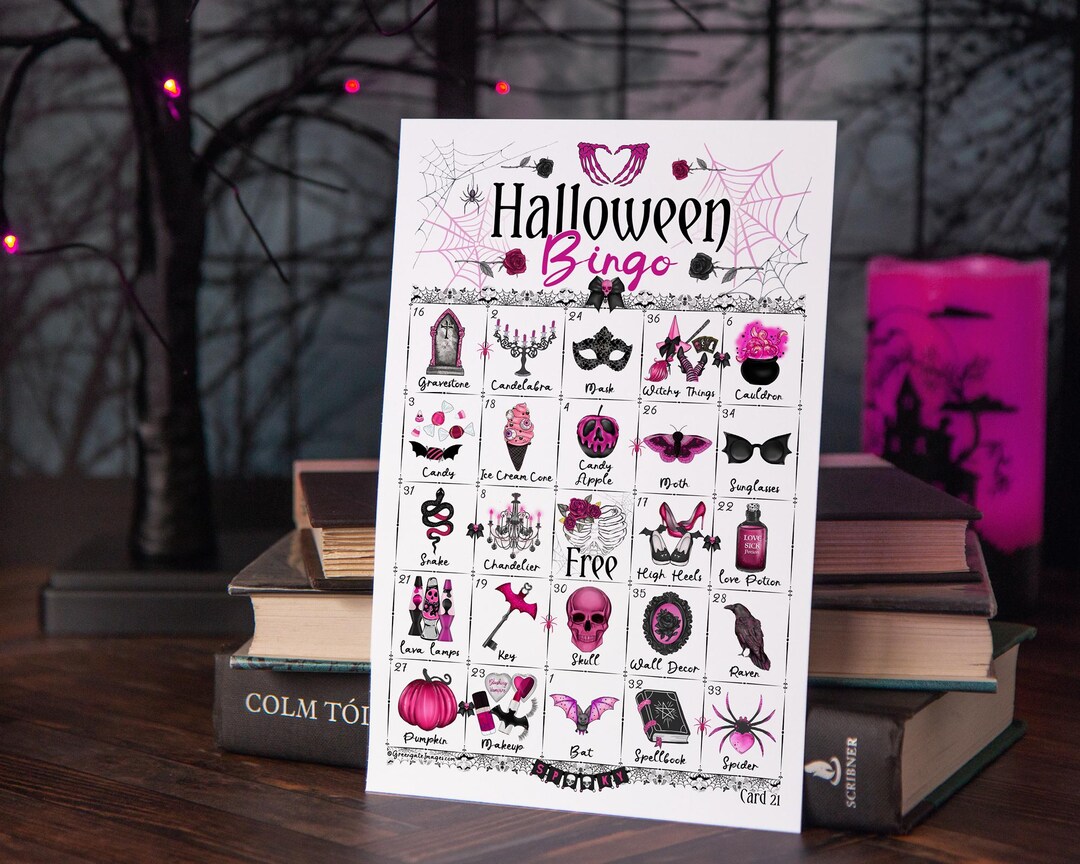 Fuchsia Glam Halloween Bingo Game – 50 Unique Printable Cards – Hot ...