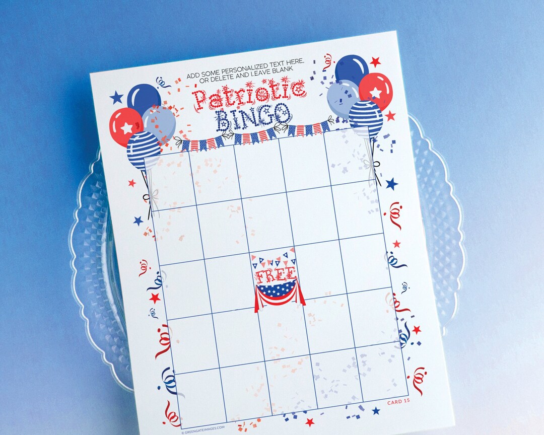 FILLABLE Patriotic Bingo Template - 50 PRINTABLE Bingo Cards Pdf ...