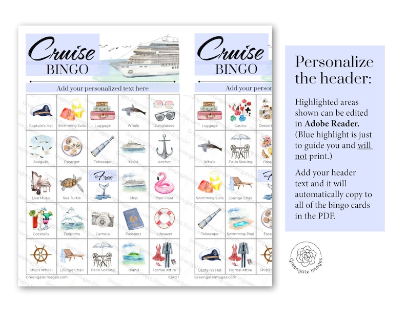 Cruise Bingo 50 PRINTABLE Unique Cards Ship Vacation Game - Etsy