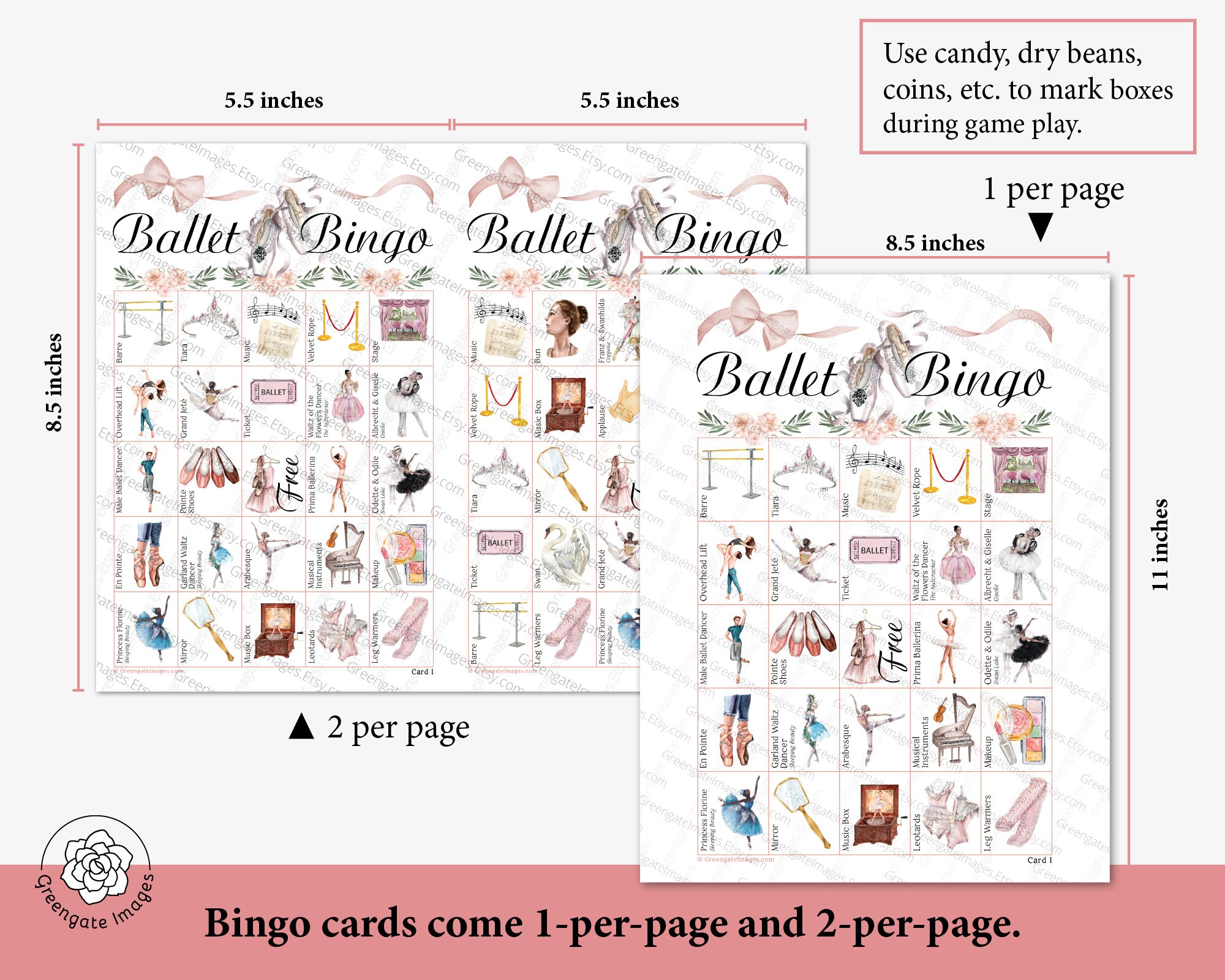 Ballet Bingo - 50 PRINTABLE Unique Cards. Instant Digital Download PDF ...