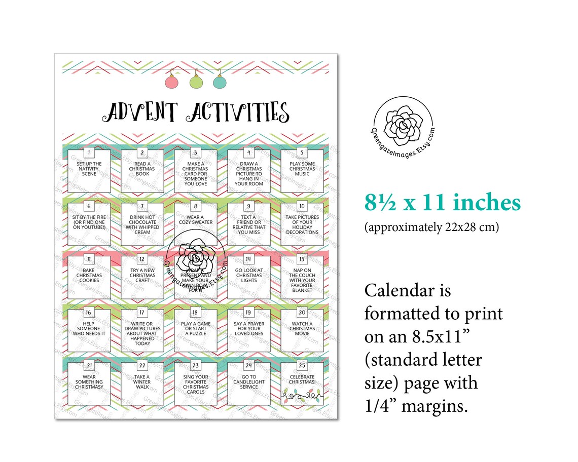 PRINTABLE Advent Calendar Kids Advent Calendar Template - Etsy