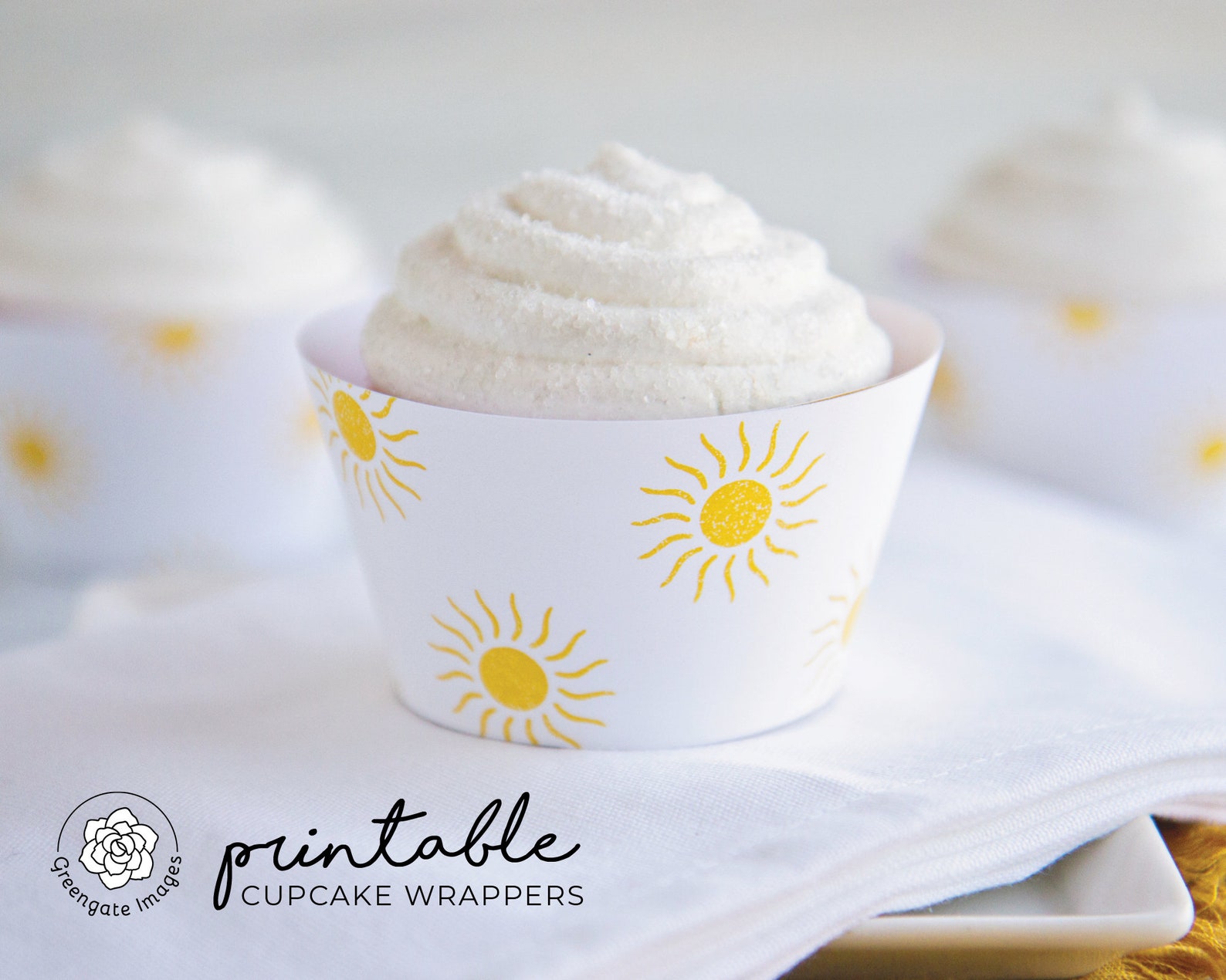 Sun Cupcake Wrapper - PRINTABLE Instant Download PDF. Yellow Sunshine ...