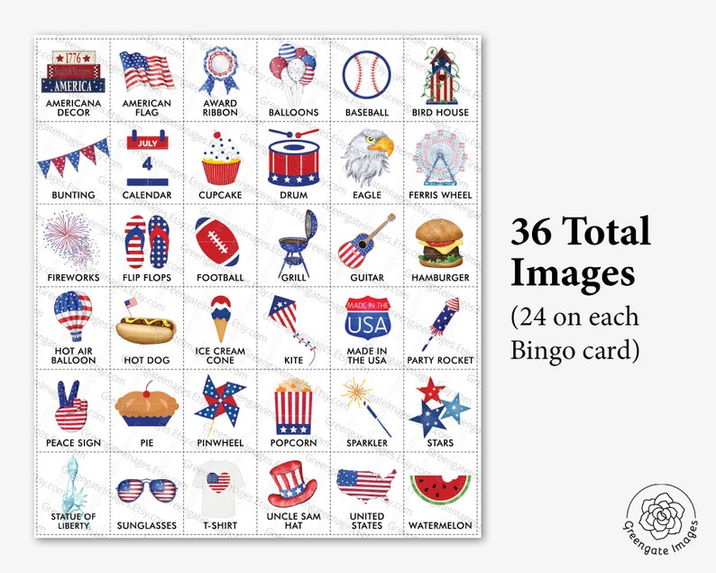 Patriotic Bingo Cards: Printable Bingo 50 Cards 4th of July - Etsy