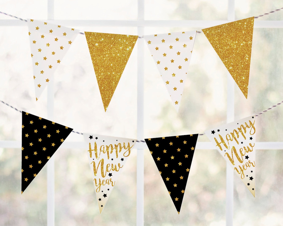 Happy New Year Bunting Party Printable Digital Banner - Etsy