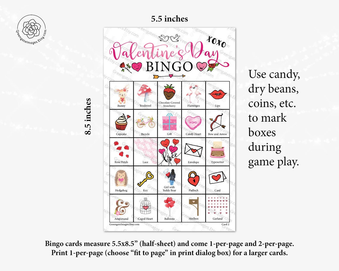Valentine's Day Bingo Cards: Printable Bingo Cards 50 | Etsy