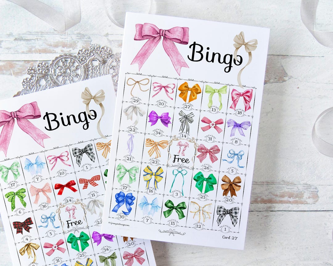 Bow Bingo - 50 PRINTABLE Unique Cards. Instant Digital Download PDF ...