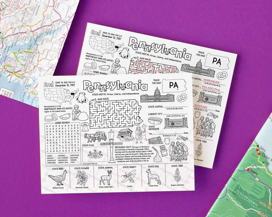 Pennsylvania Activity Page - PRINTABLE Instant Download PDF. PA State ...