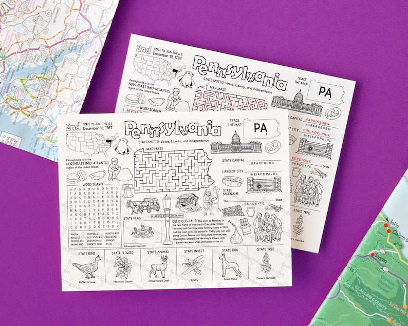 Pennsylvania Activity Page - PRINTABLE Instant Download PDF. PA State ...