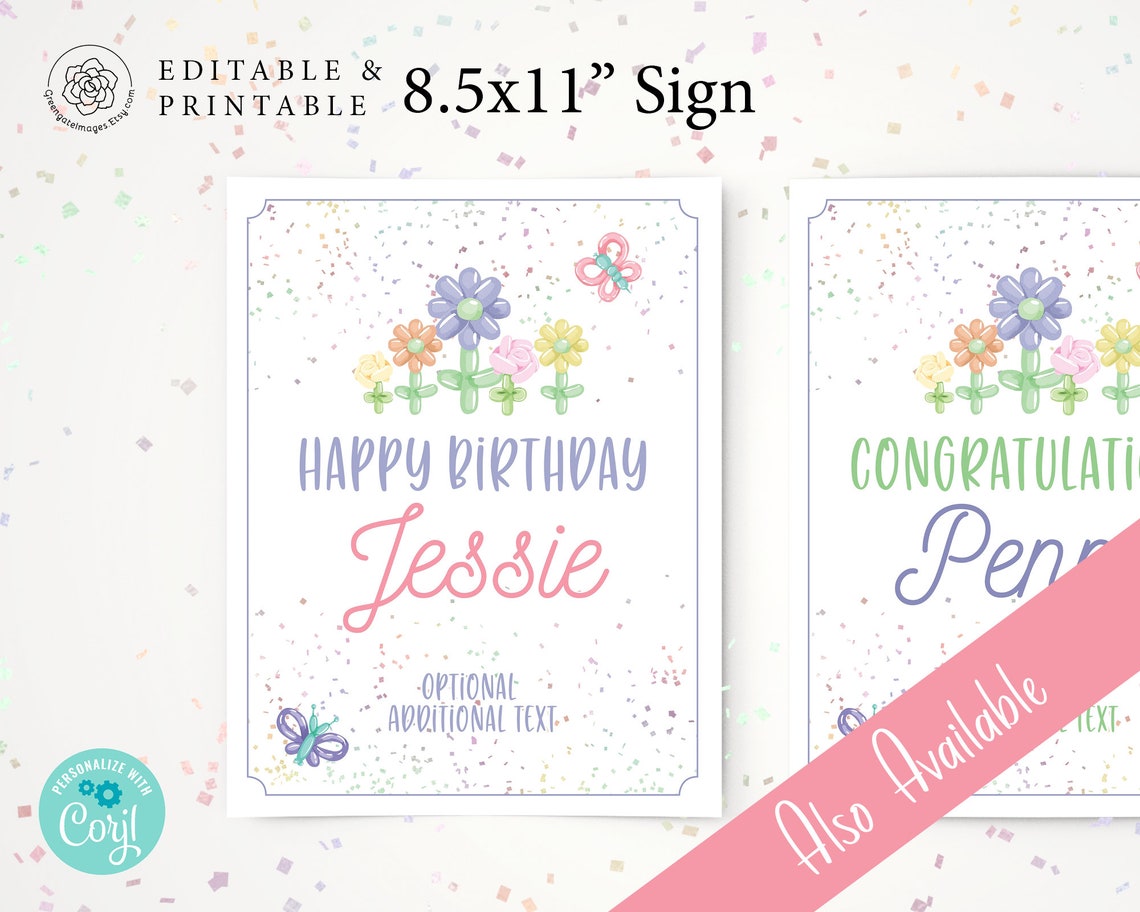 Editable Birthday Sign Editable Corjl 8.5x11 Inch Custom - Etsy