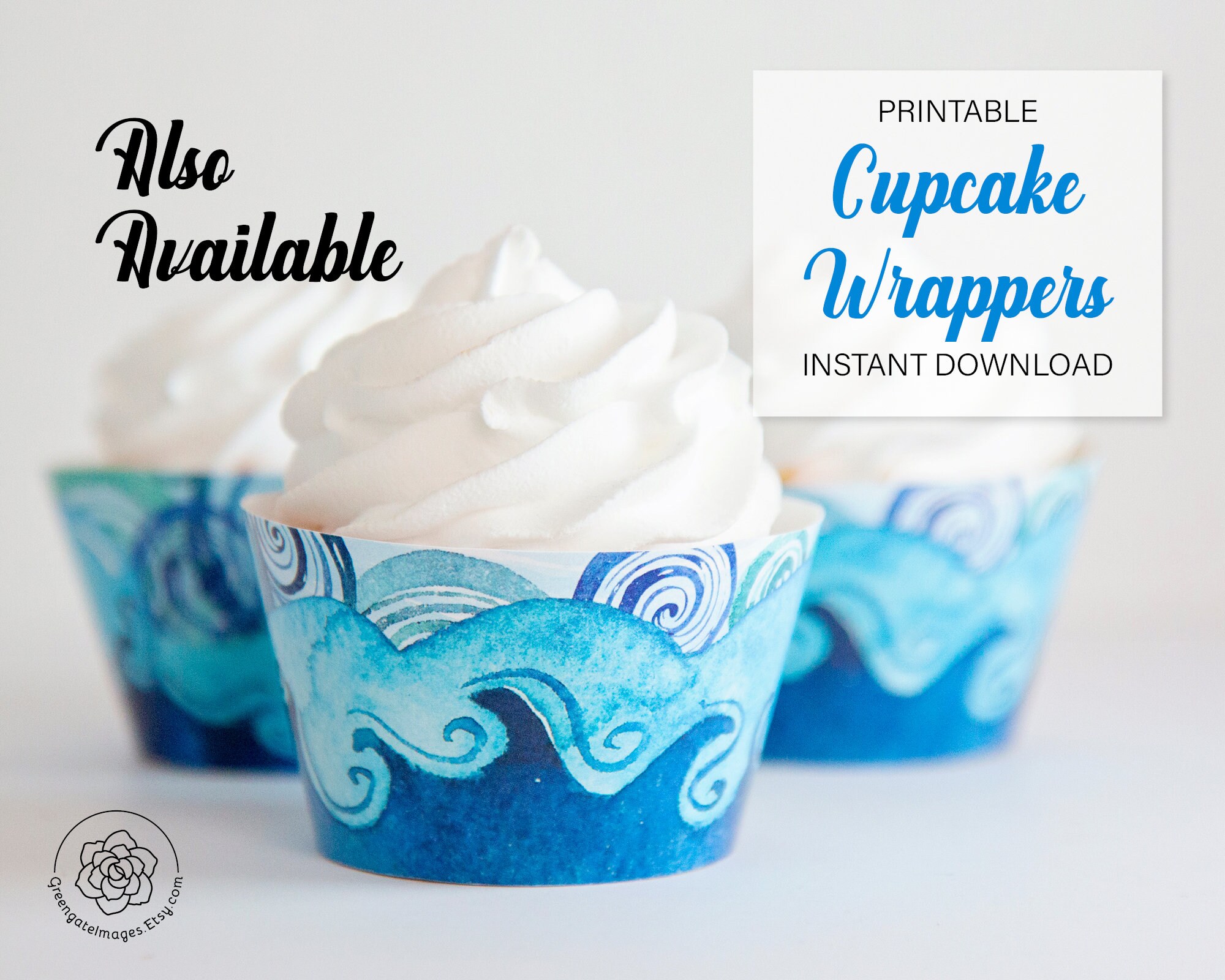 Summer Beach Cupcake Wrapper - PRINTABLE Instant Download, Swimming ...