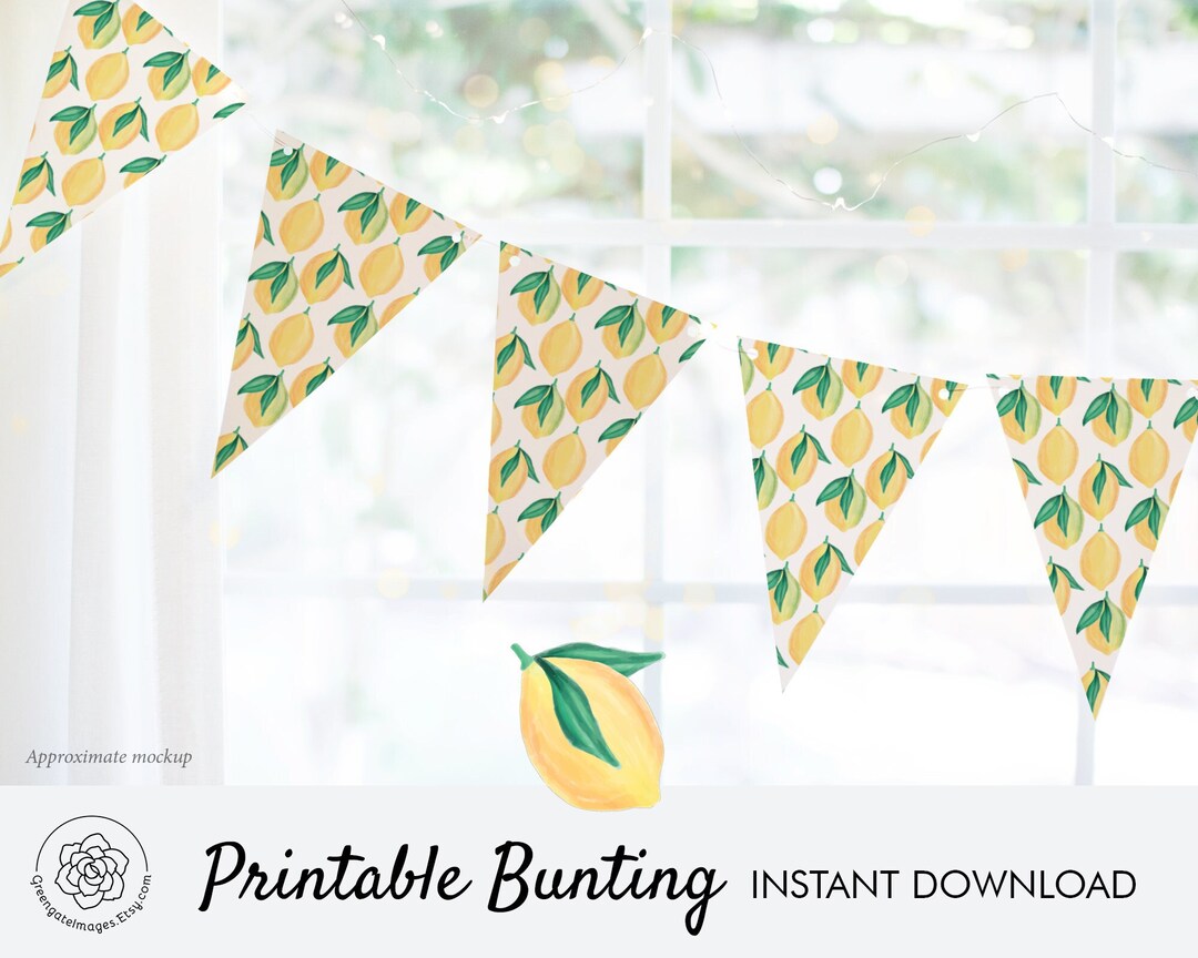 Lemon Bunting Printable - Lemon Party Decor, Printable Banner, Yellow ...