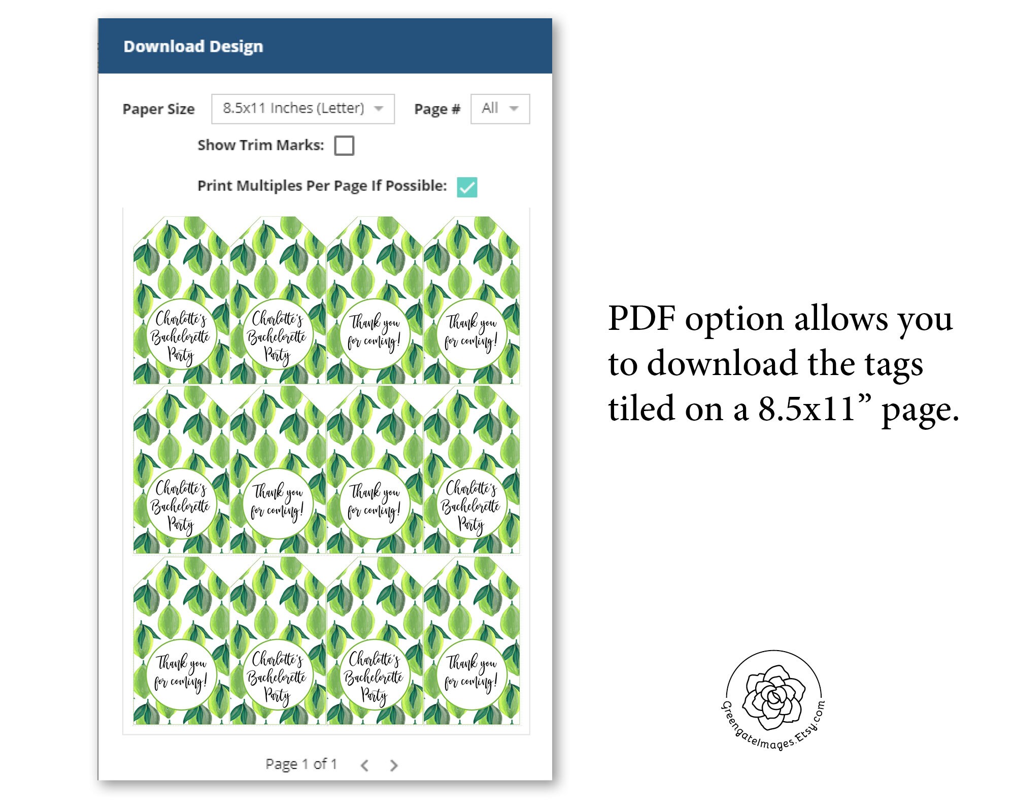 Lime Gift/Favor Tags Corjl printable gift tags editable | Etsy