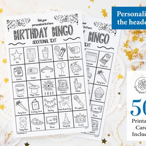 Personalized Birthday Bingo: 50 Printable Bingo Cards - BW Customized ...