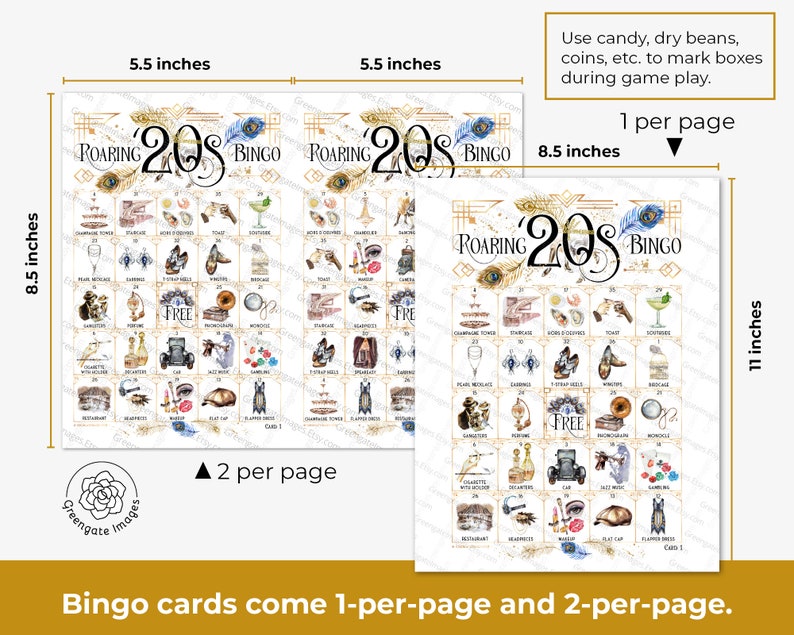 Roaring '20s Bingo Game - 50 PRINTABLE Unique Cards. Instant Digital ...