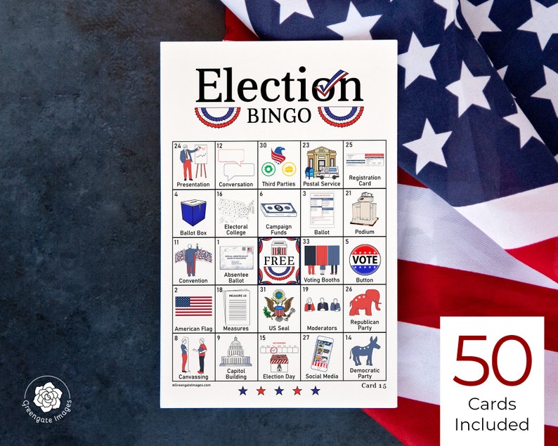 Election Bingo - 50 PRINTABLE Unique Cards. Instant Digital Download ...