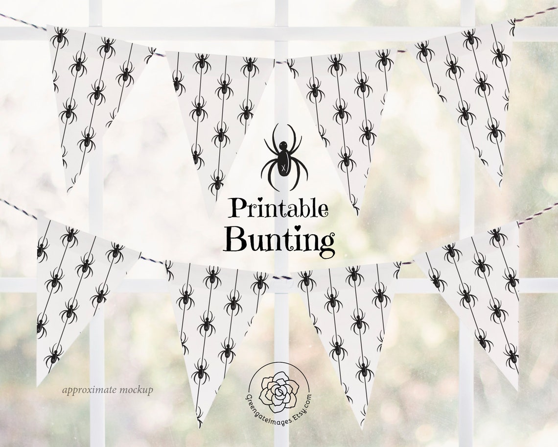 Spider Bunting - PRINTABLE Halloween Banner, Black & White, Ink-saving ...
