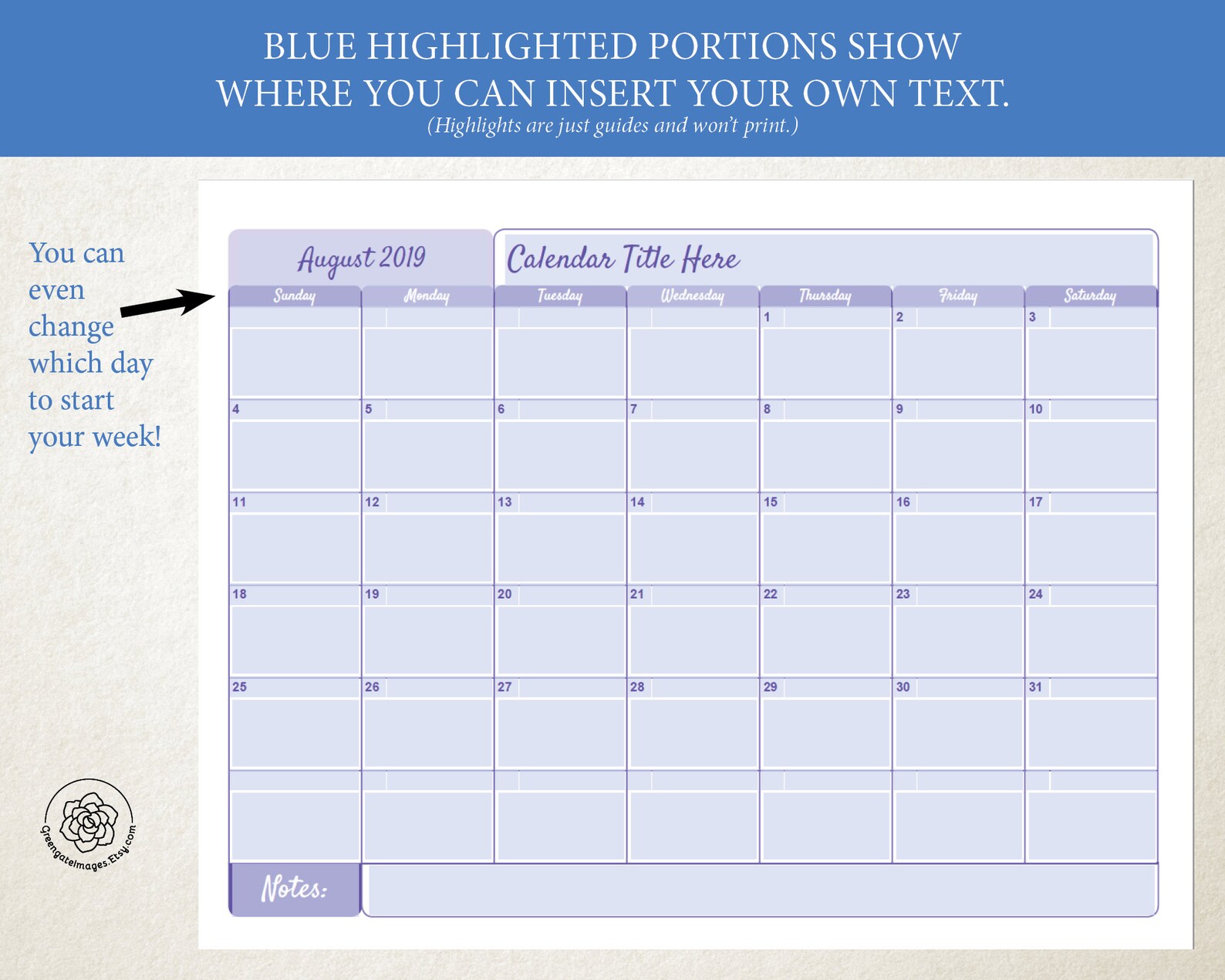 Editable Calendar Templates: 8.5x11" Landscape Calendar Pages ...