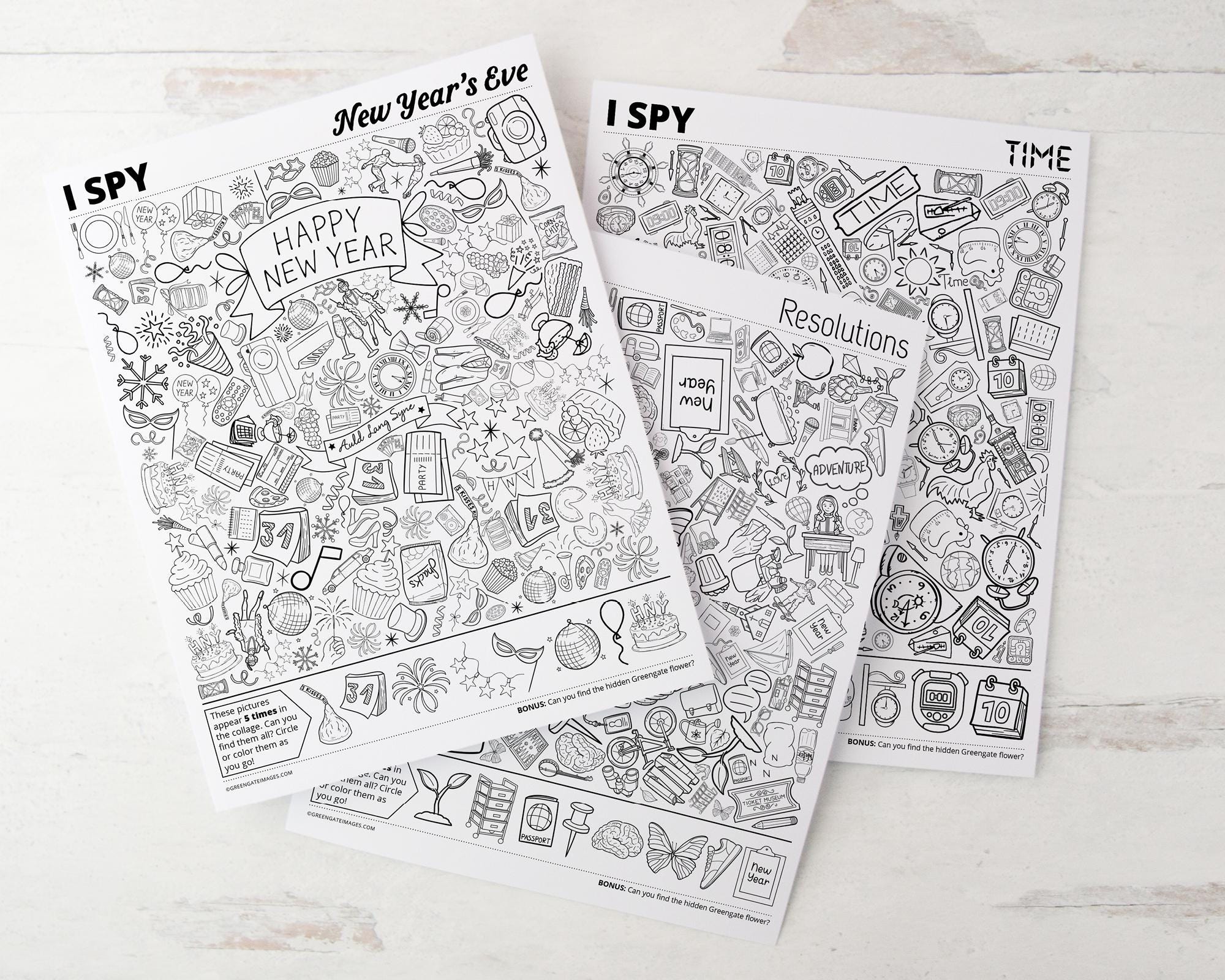 New Year's I Spy Bundle - PRINTABLE - Answer Key Included! Three 8.5x11 ...