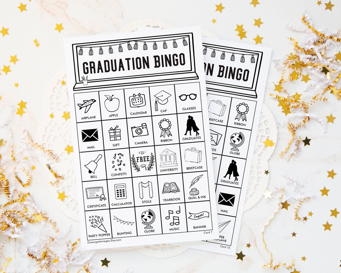 Graduation Bingo Cards: Printable Bingo Cards Black and - Etsy