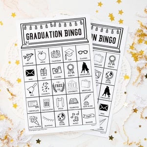 Graduation Bingo Cards: Printable Bingo Cards, Black and White, 50 ...