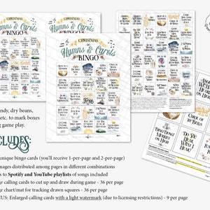Christmas Hymn Bingo - 50 PRINTABLE Unique Cards. Instant Download PDF ...