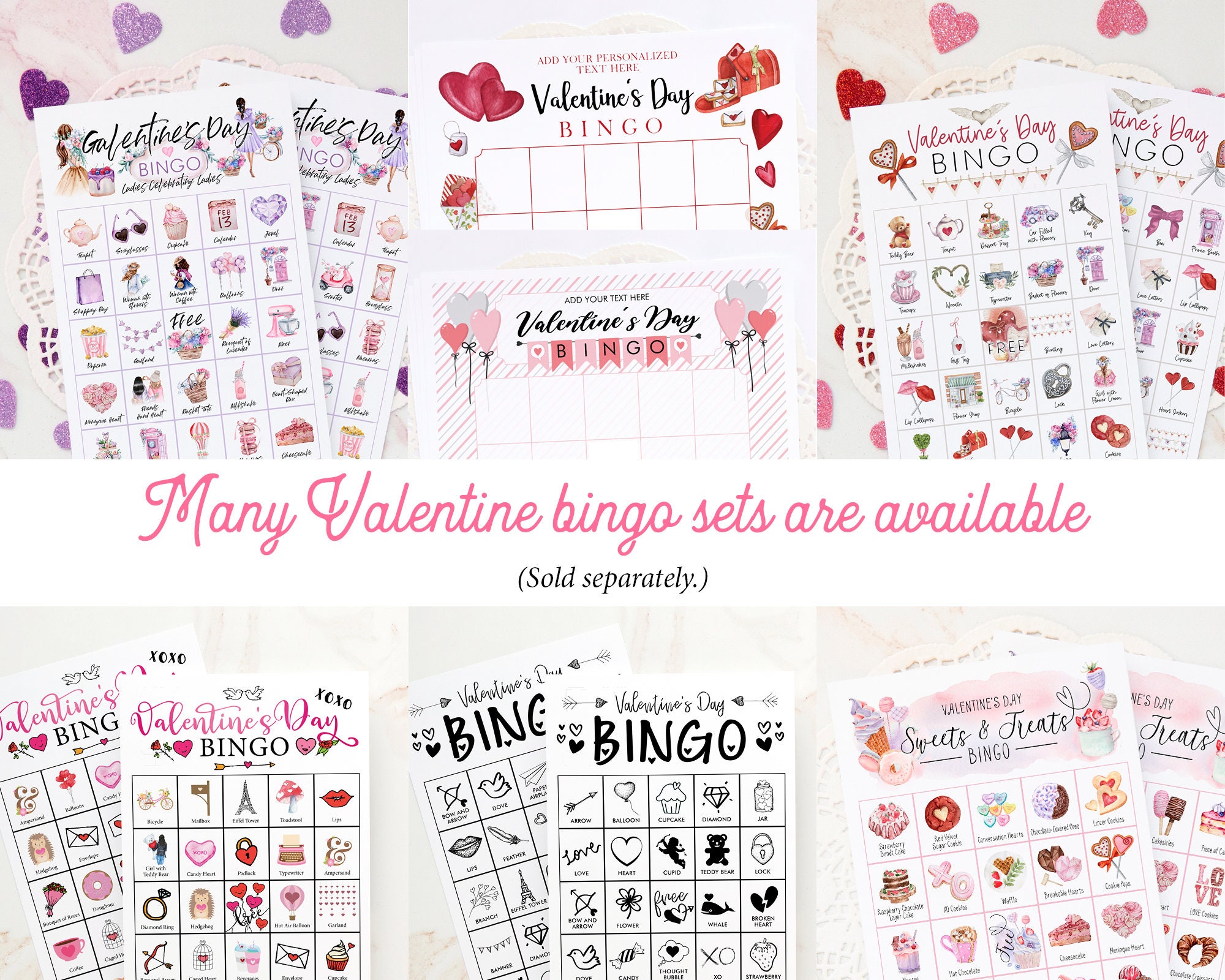 Valentine's Day Bingo Cards: Printable Bingo Cards, Black and White, 50 ...