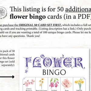 ADD-ON: 50 Additional Flowers Bingo Cards (numbered 51-100) to Go With ...