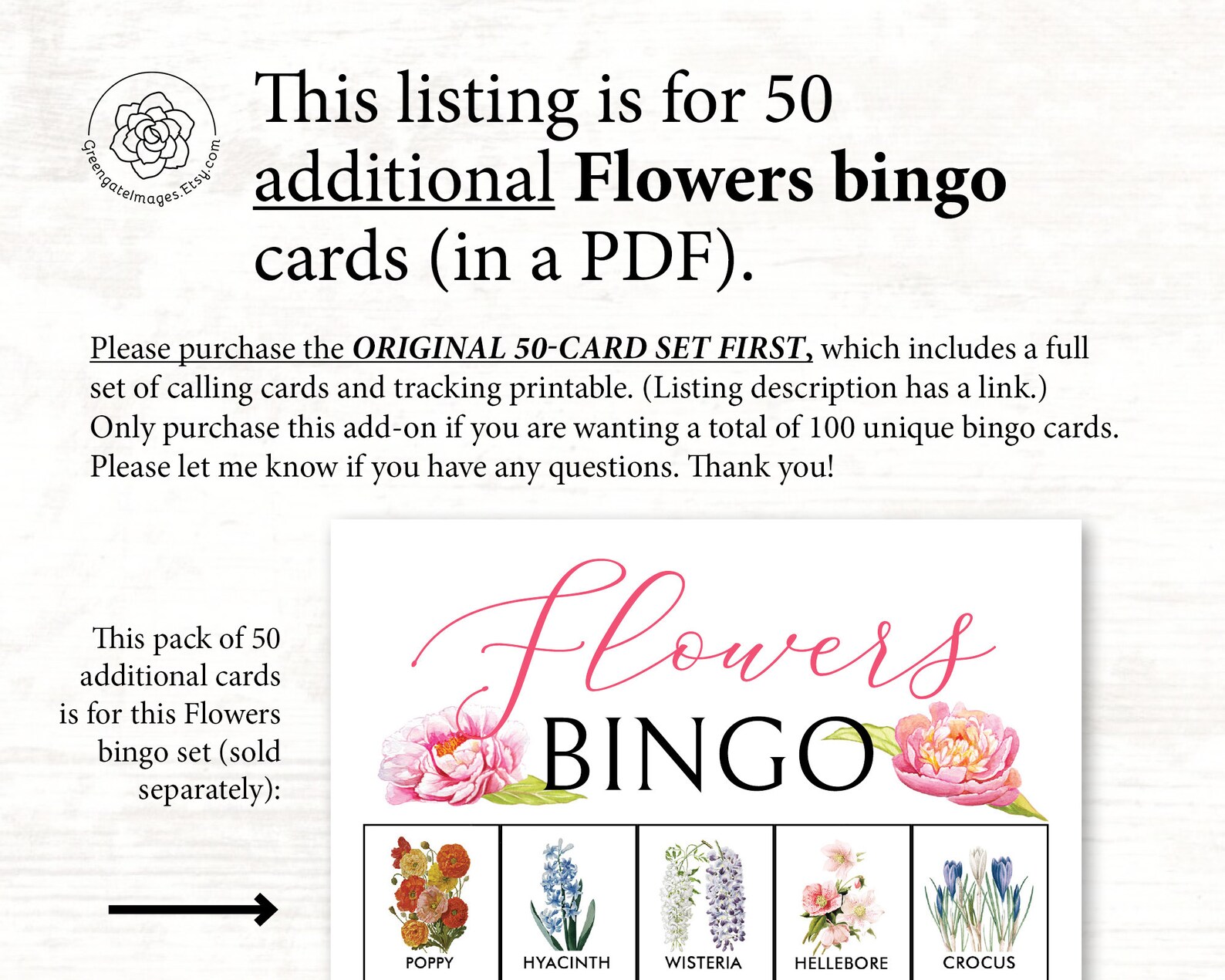 ADD-ON: 50 Additional Flowers Bingo Cards numbered 51-100 to - Etsy