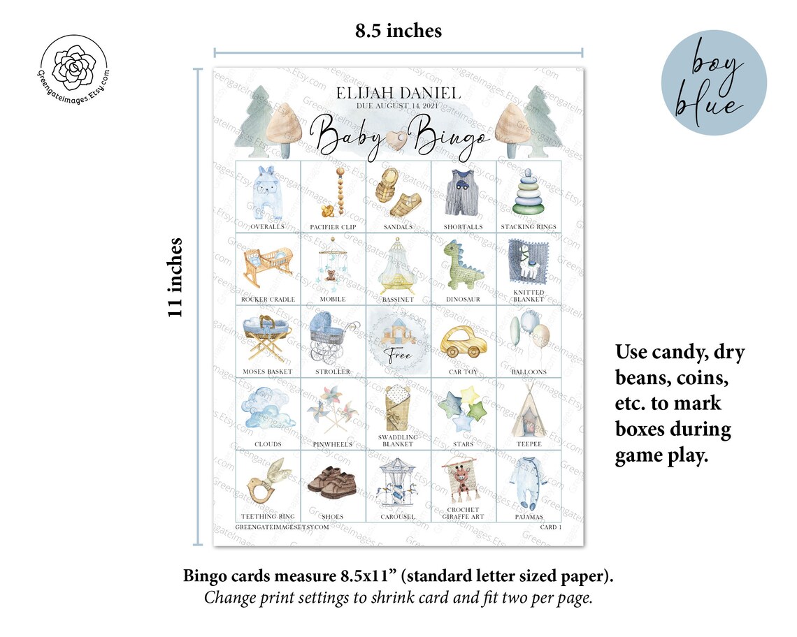 BOY - Baby Shower Bingo: 100 Cards, PRINTABLE Bingo Pdf, Personalized ...