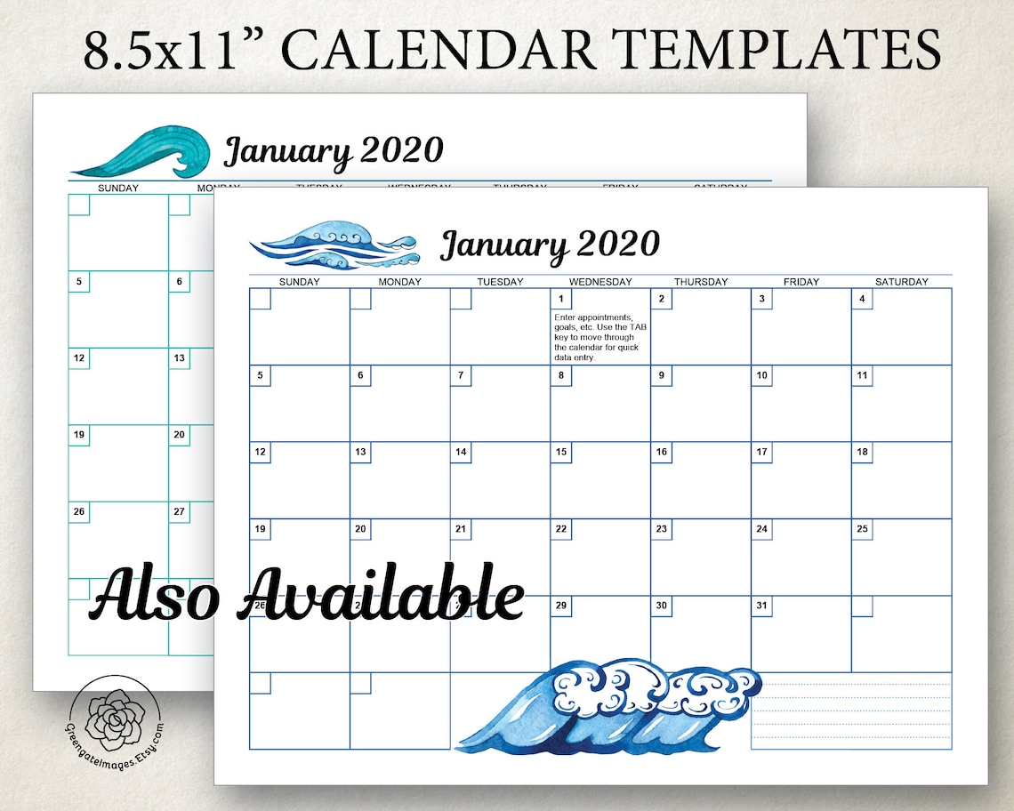 Editable Calendar Templates: Blank Calendar Pages Watercolor - Etsy