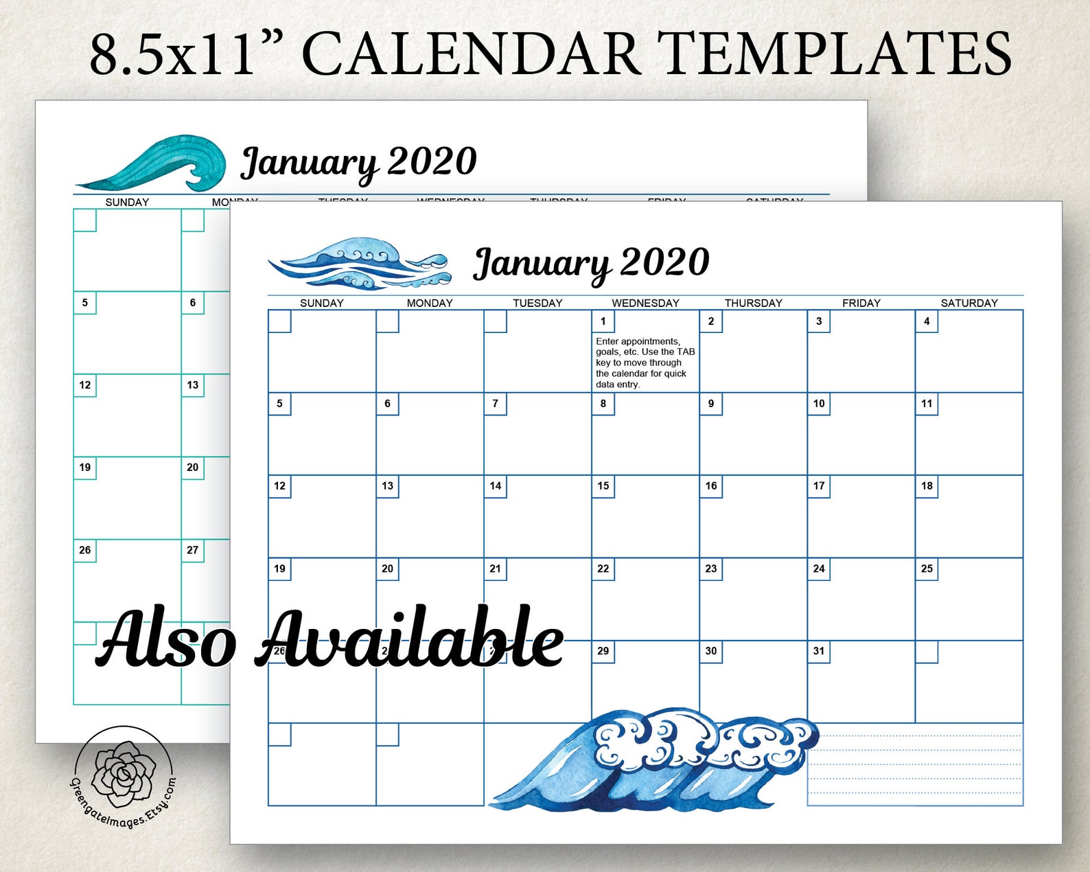 Editable Calendar Templates: Blank Calendar Pages Watercolor - Etsy