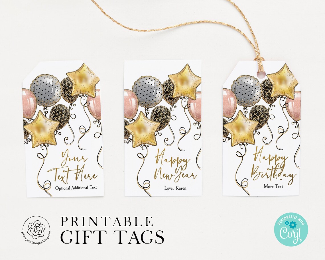 New Year's Gift Tag - Editable in Corjl, Party Printables, Favor Tag ...