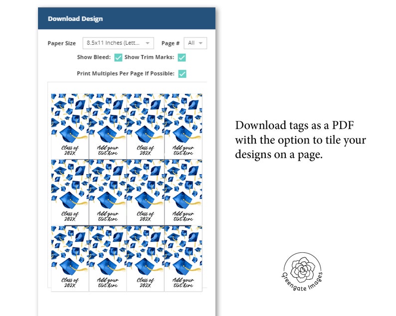 Royal Blue Graduation Cap Gift Tags - PRINTABLE, Editable Corjl, Favor ...