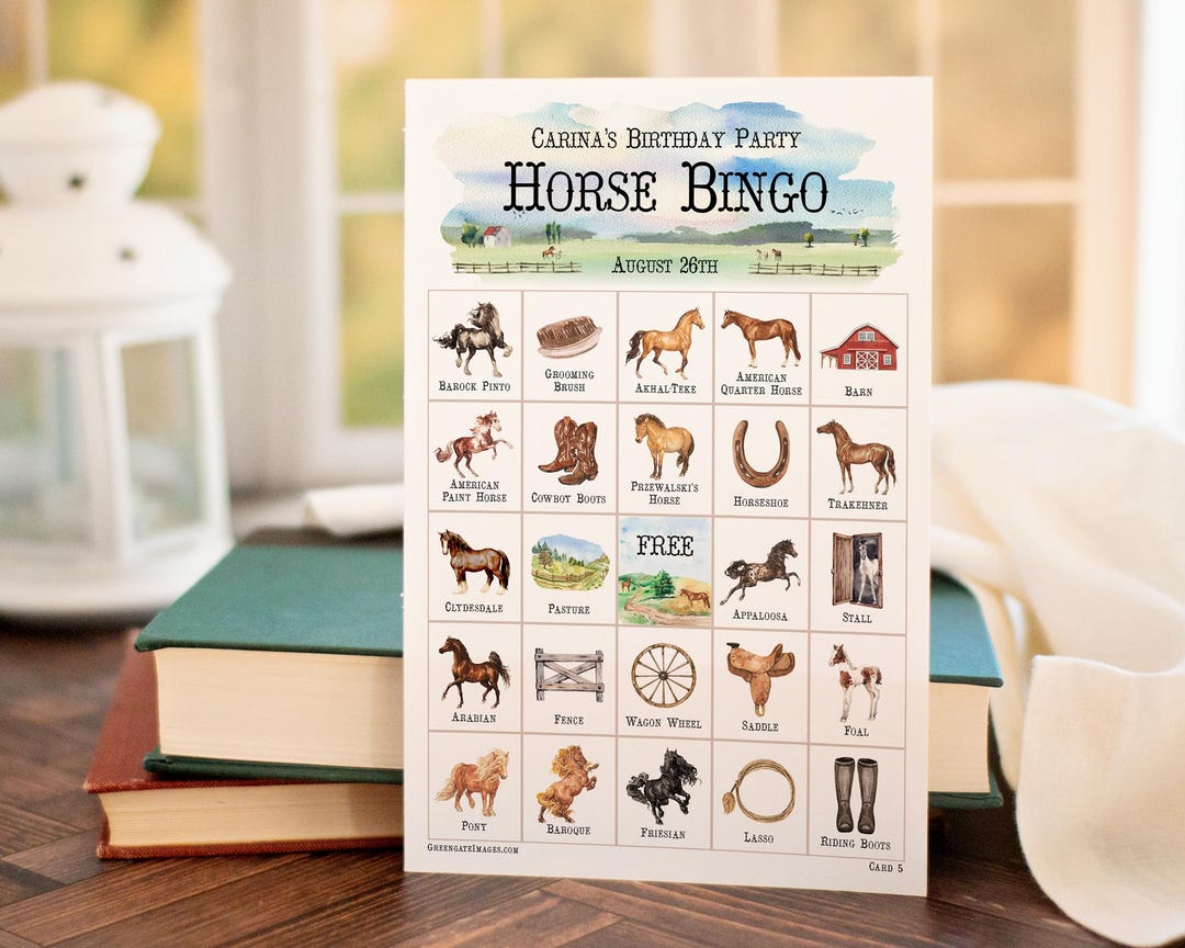 Horse Bingo: 50 Printable Bingo Cards - Cowgirl Party, Cowboy, Country ...