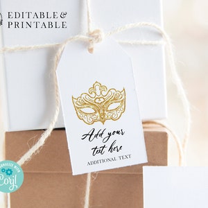 GOLD Masquerade Gift Tag - PRINTABLE - Corjl Editable, Favor Hang Tags ...